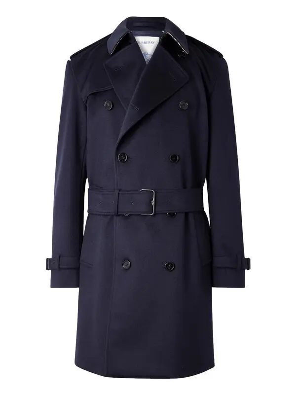 Burberry Hastings Double-breasted Belted Cashmere Trench Coat - Blue