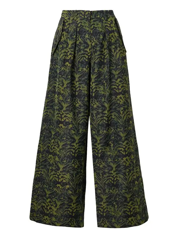 Ulla Johnson Charlie Pleated Printed Poplin Wide-leg Pants - Green