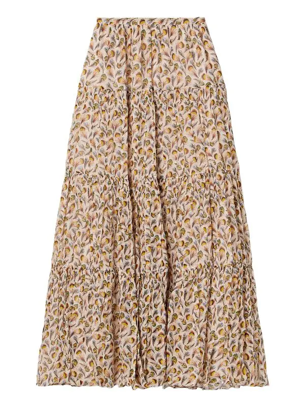 Ulla Johnson Gaelle Tiered Printed Maxi Skirt - Cream
