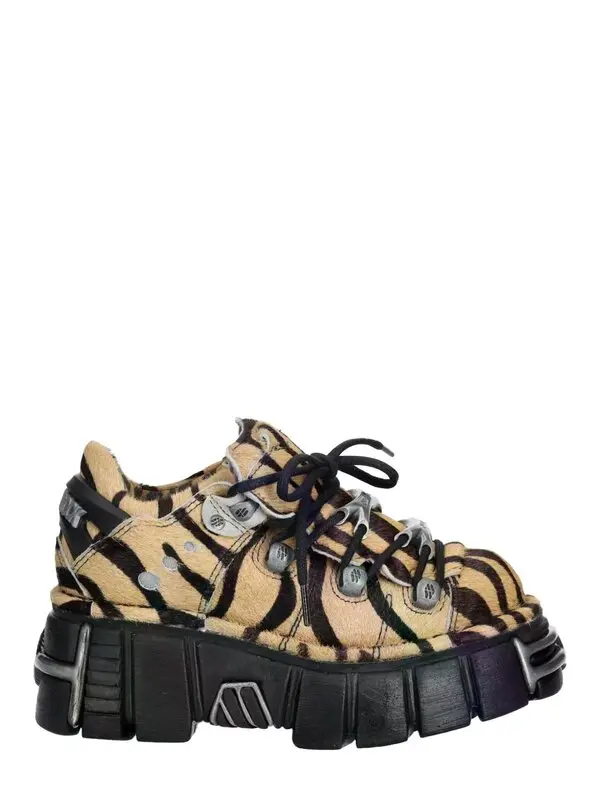 NEW ROCK Zebra-print Lace-up Sneakers - Neutrals