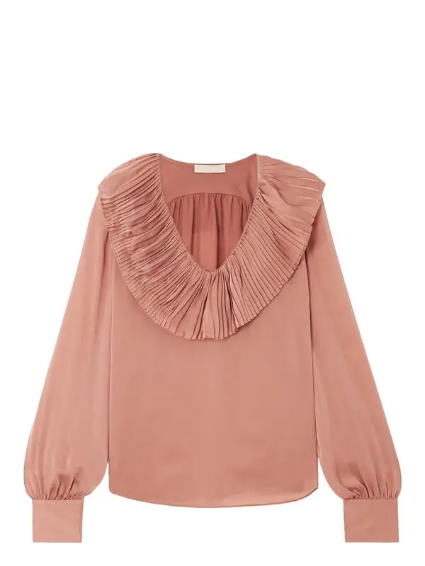 Ulla Johnson Pleated Silk-satin Blouse - Pink