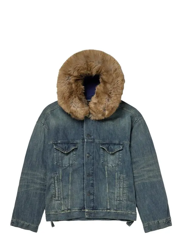 Balenciaga Plush-trimmed Hooded Denim Jacket - Blue