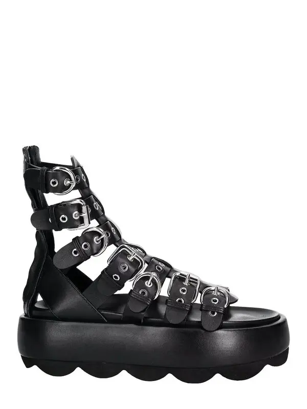 Agl Buckle-embellished Platform Heeled Sandals - Black