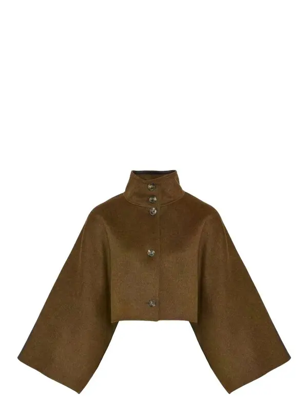 YVES SALOMON Cape-sleeve Cropped Jacket - Brown