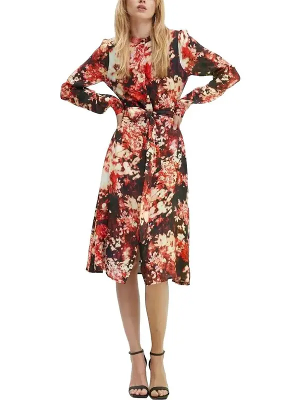 SILVIAN HEACH Floral-print Belted Dress - Red