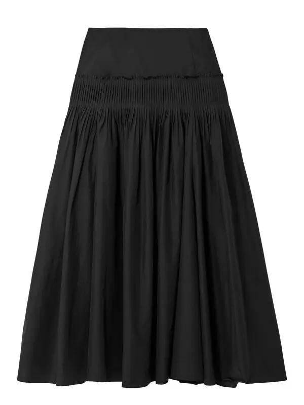 Theory Pintucked Pleated Cotton-blend Poplin Maxi Skirt - Black