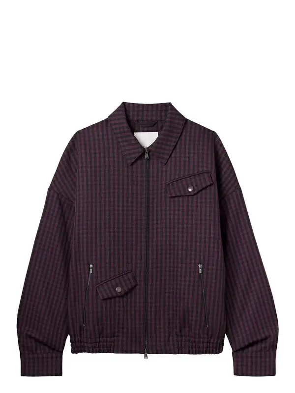 Tibi Gingham Wool Jules Bomber Jacket - Purple