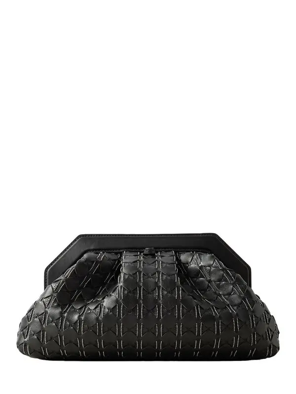 SERAPIAN Secret Embellished Woven Leather Clutch - Black