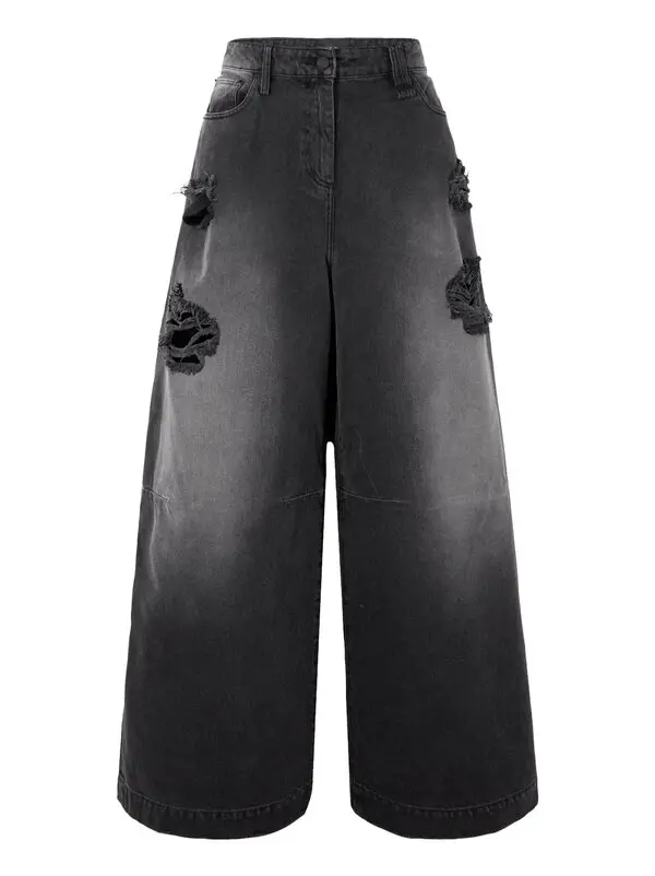Simone Rocha Crystal-embellished Wide-leg Jeans - Black