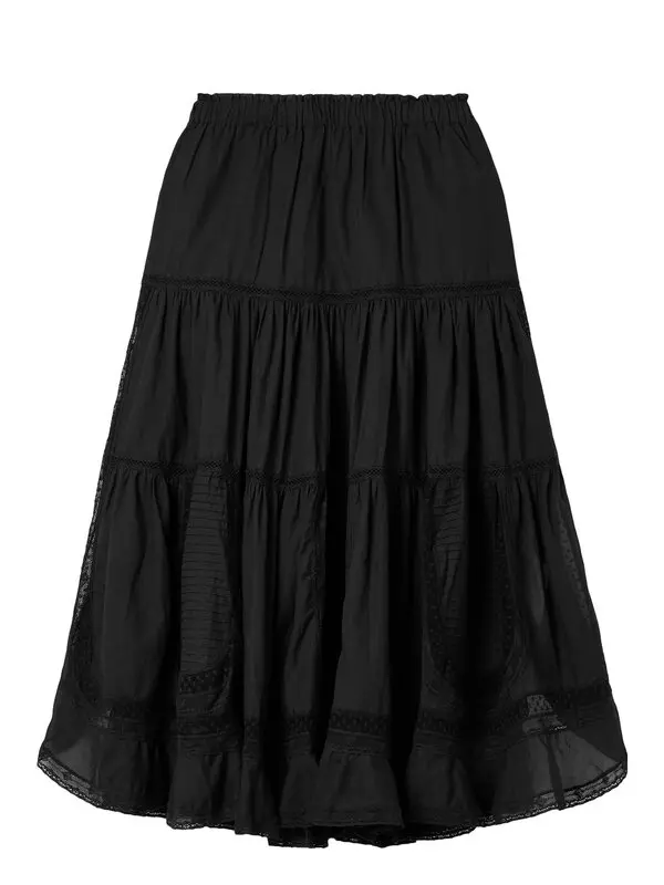 Sea Franca Tiered Lace-trimmed Cotton-blend Midi Skirt - Black