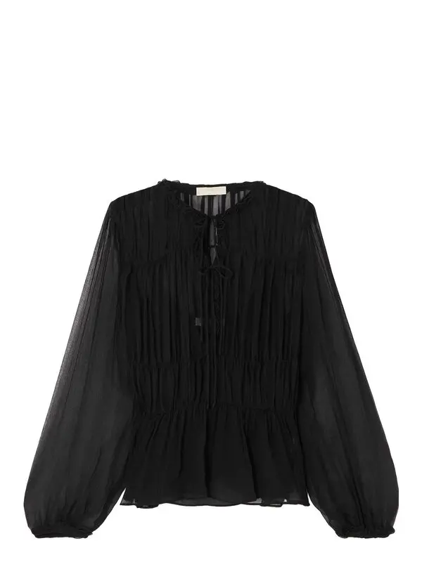 Ulla Johnson Gathered Silk-crepon Blouse - Black