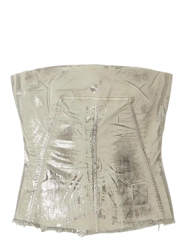 Rick Owens Strapless Frayed Denim Bustier Top - Metallic