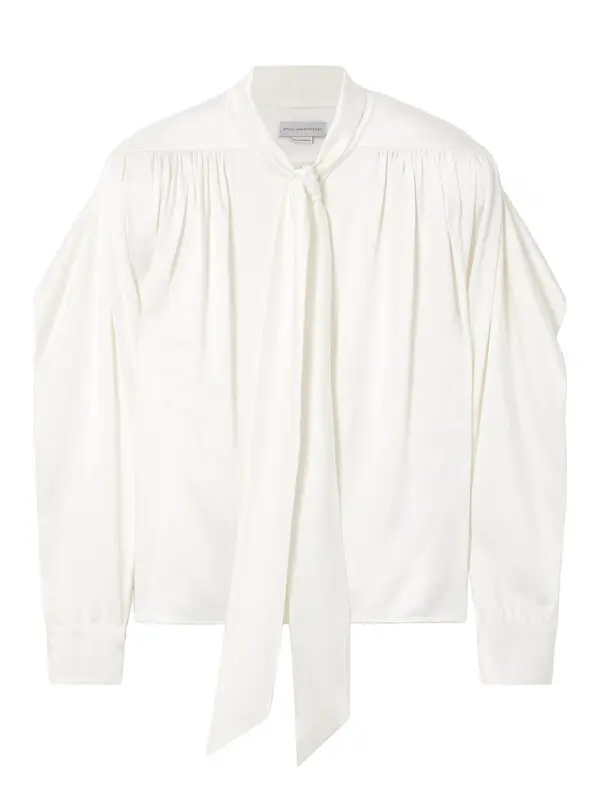 Stella McCartney Pussy-bow Pleated Satin Blouse - White