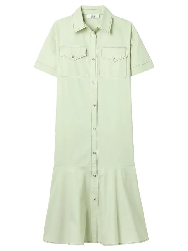 Sea Sullivan Cotton-poplin Midi Shirt Dress - Green