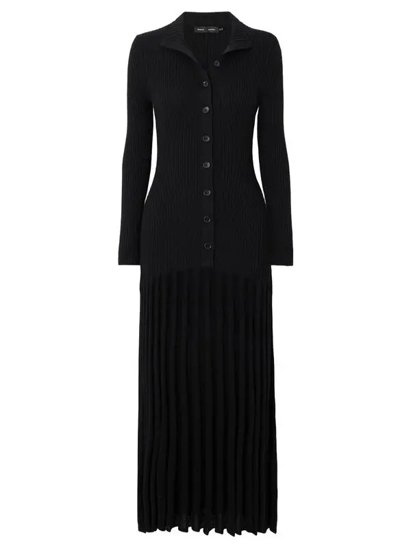 Proenza Schouler Jada Pleated Ribbed-knit Wool Maxi Dress - Black