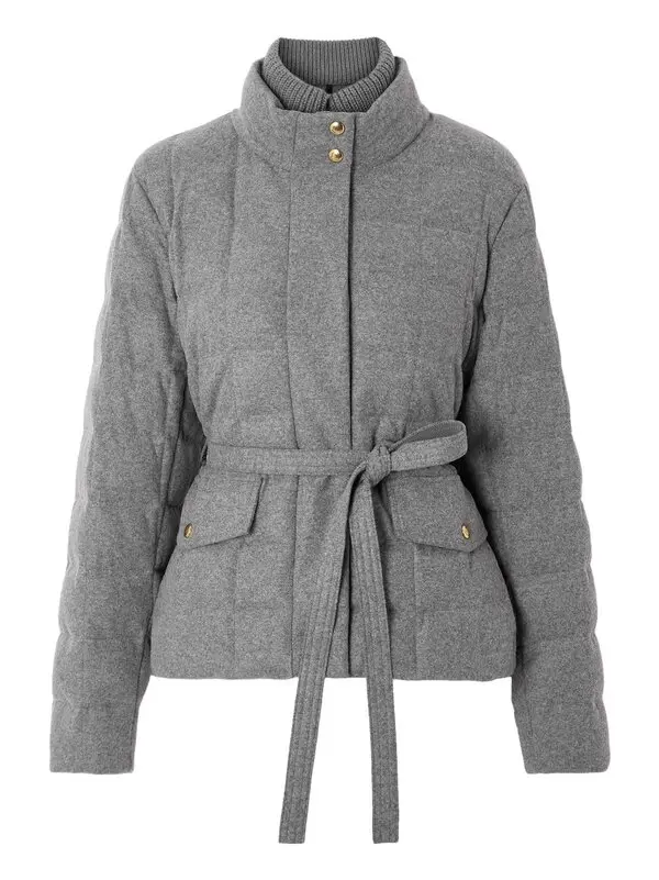 Moncler Bussettes Belted Quilted Down Jacket - Gray