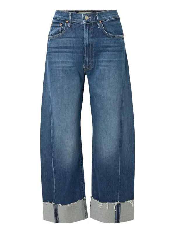 MOTHER The Half-pipe Ankle Cuff Fray High-rise Wide-leg Jeans - Blue