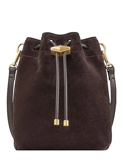 JIMMY CHOO Cinch Mini Suede Cross Body Bag - Coffee/gold