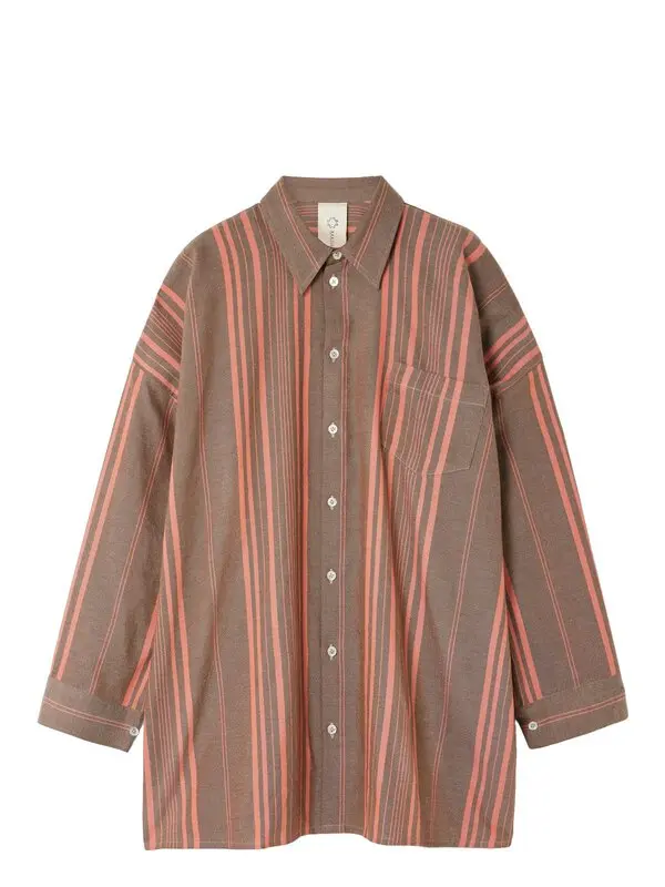MARRAKSHI LIFE Oversized Striped Cotton Shirt - Brown