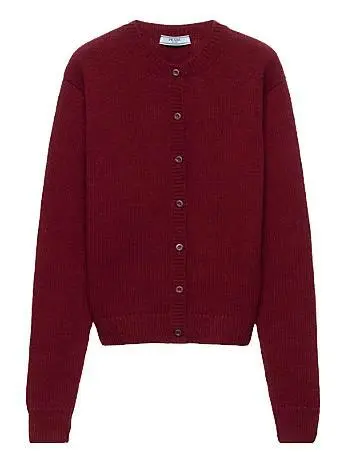 Prada Triangle-logo Cashmere Knitted Cardigan - Burgundy