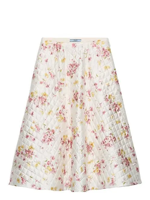 Prada Floral-print Quilted Satin Circle Midi Skirt - Pink