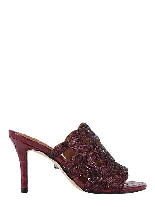 Kurt Geiger Crystal Chain Snakeskin-embossed Heeled Mules - Wine