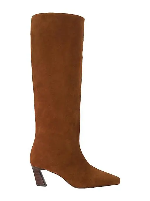 DUNE Selinni Suede Heeled Knee-high Boots - Dark Tan Suede