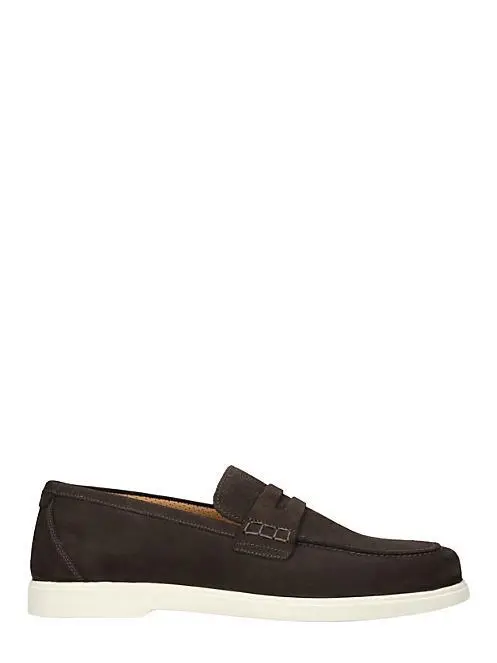LOAKE Como Suede Penny Loafers - Dark Brown