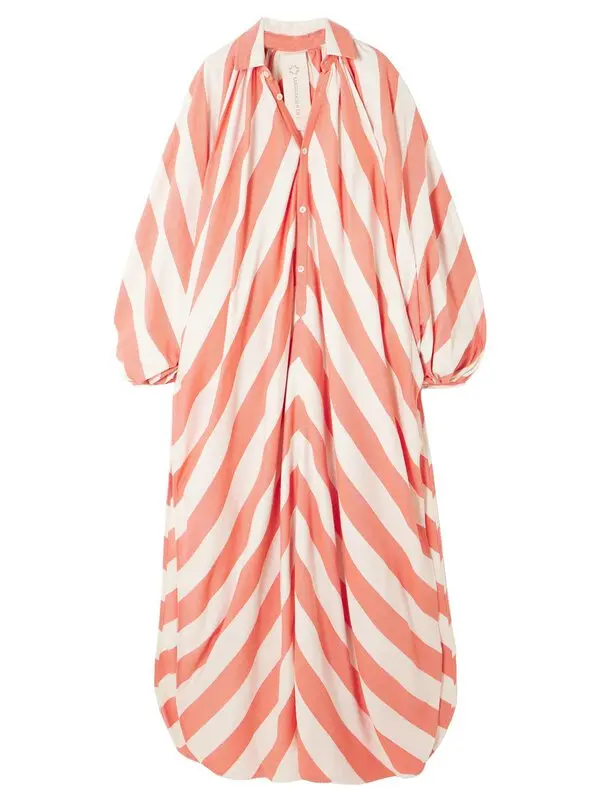 MARRAKSHI LIFE Touareg Gathered Striped Cotton Maxi Dress - Pink