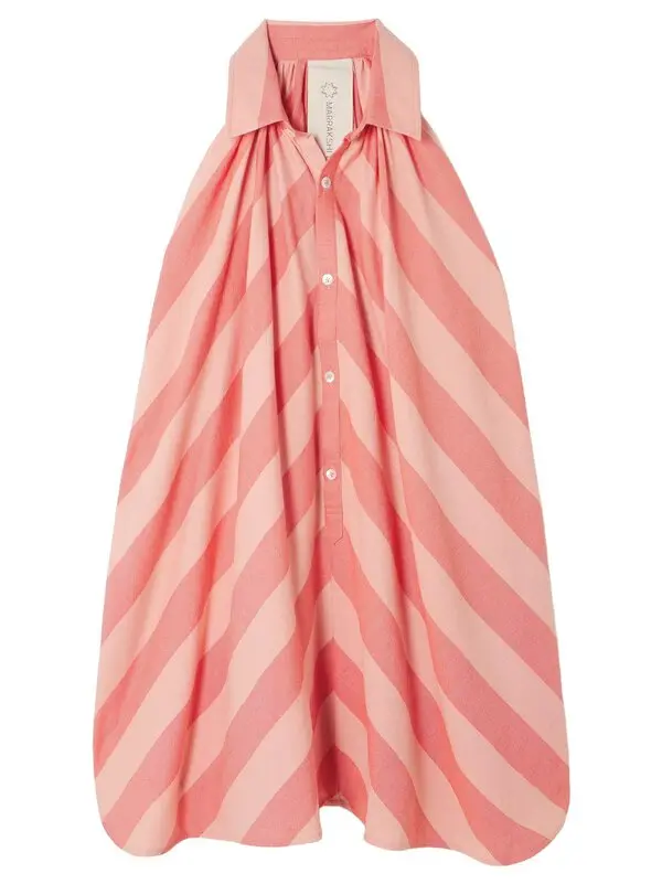 MARRAKSHI LIFE Striped Cotton Mini Shirt Dress - Pink