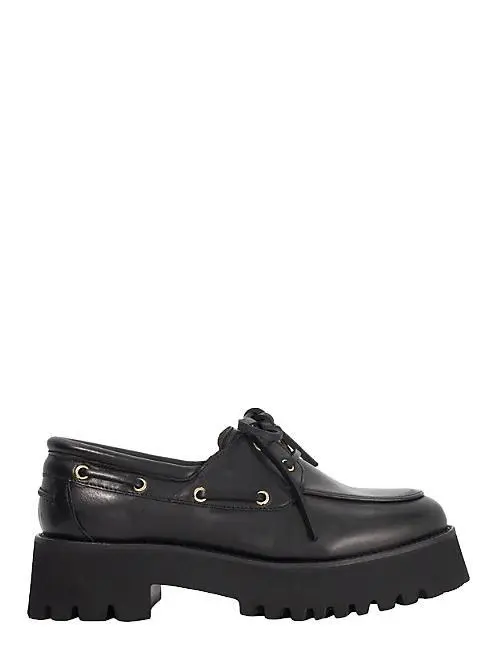 DUNE Leather Boat Shoes - Black Leather