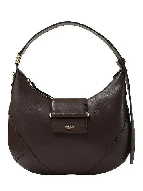 JIMMY CHOO Small Leather Hobo Shoulder Bag - Chocolate/shiny Gold