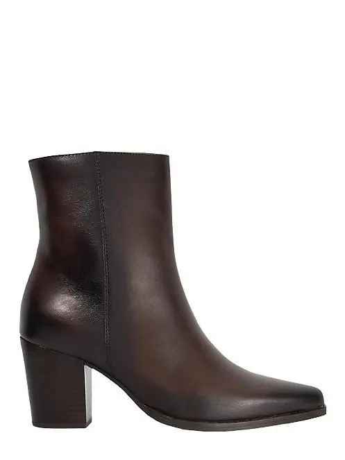 DUNE Paxten Leather Ankle Boots - Brown Leather