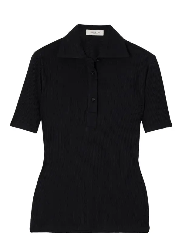 Giuliva Heritage The Daphne Ribbed Polo Shirt - Black