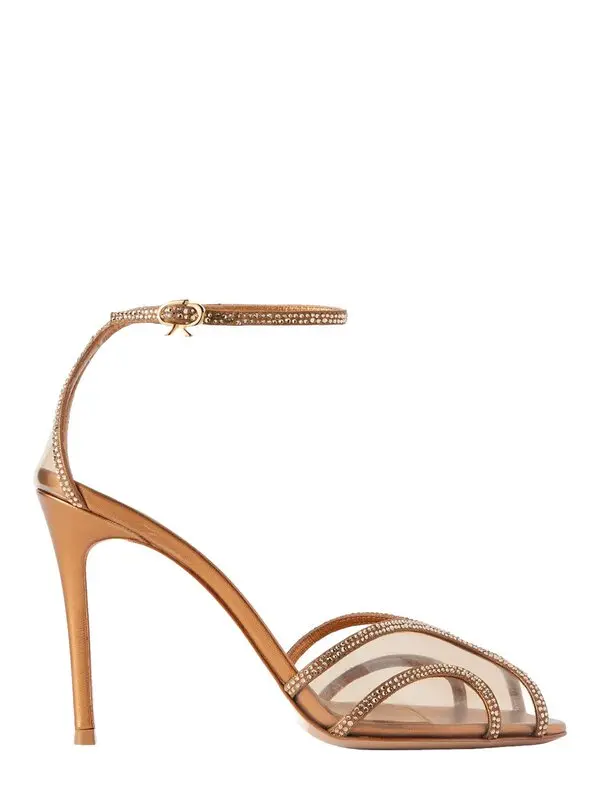 GIANVITO ROSSI 95 Crystal-embellished Leather And Pvc Sandals - Metallic