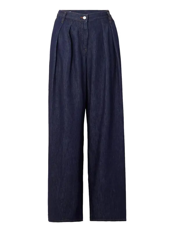 Dries Van Noten Pleated Wide-leg Denim Pants - Blue