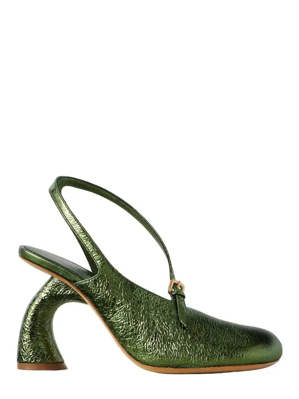 Dries Van Noten Crinkled Leather Slingback Pumps - Green