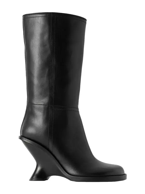 Dries Van Noten Leather Wedge Mid-calf Boots - Black