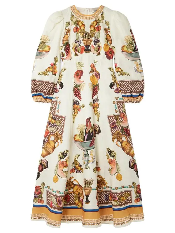 ALEMAIS Mercado Printed Linen Midi Dress - Multi