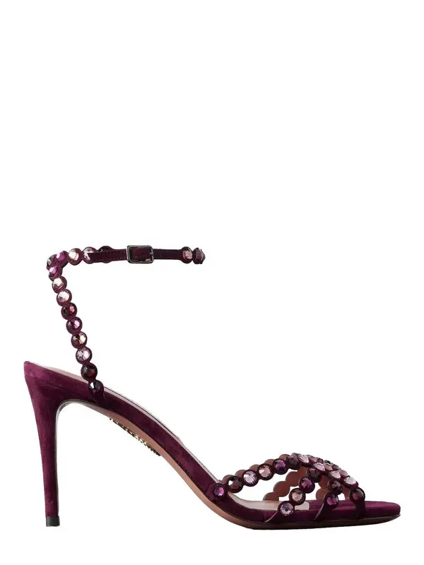 AQUAZZURA Tequila 85 Crystal-embellished Suede Sandals - Purple
