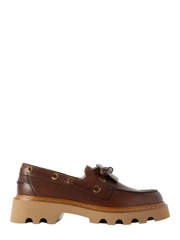 ROGER VIVIER Viv Ranger Leather Boat Shoes - Brown