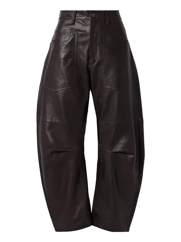 NILI LOTAN Shon Leather Barrel-leg Pants - Brown