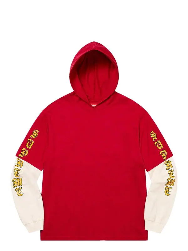 Supreme Layered Hooded Long-sleeve Top - Red
