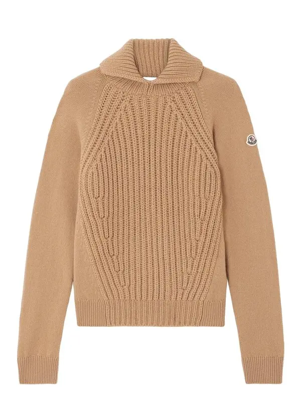 Moncler Ribbed Wool And Cashmere-blend Polo Sweater - Brown