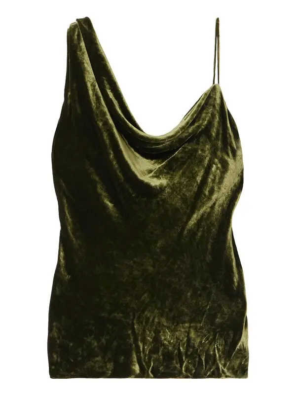 Dries Van Noten Asymmetric Draped Velvet Top - Green