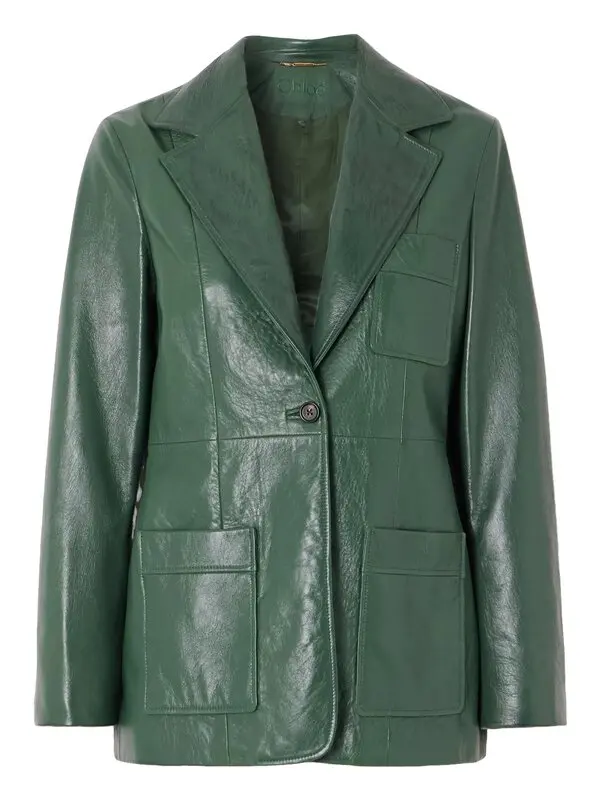 Chloé Paneled Leather Jacket - Green