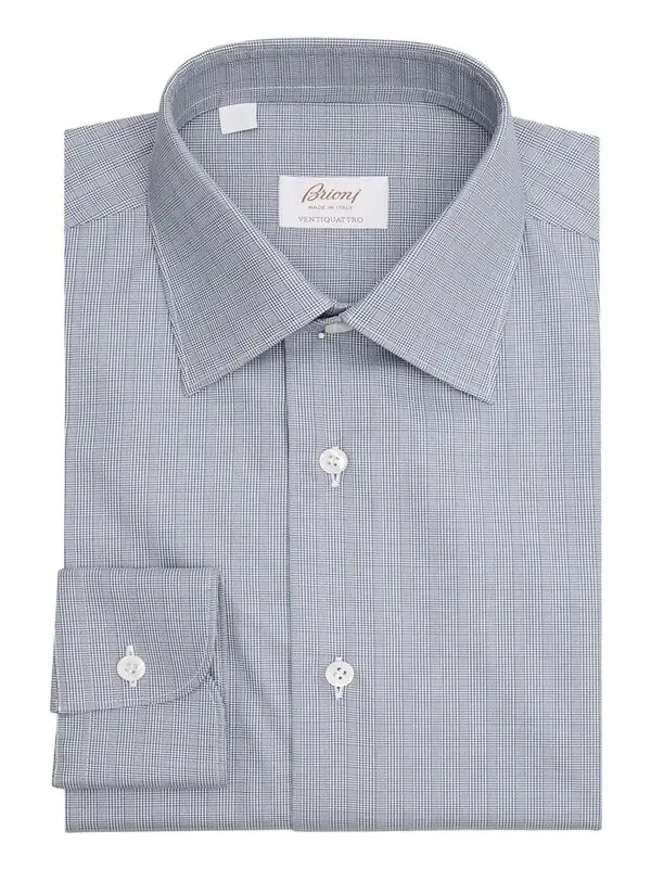Brioni Ventiquattro Cotton Micro-plaid Dress Shirt - Blupat
