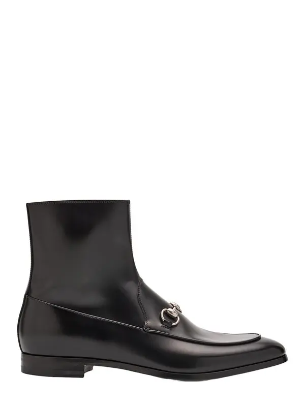 Gucci Horsebit Leather Ankle Booties - Black