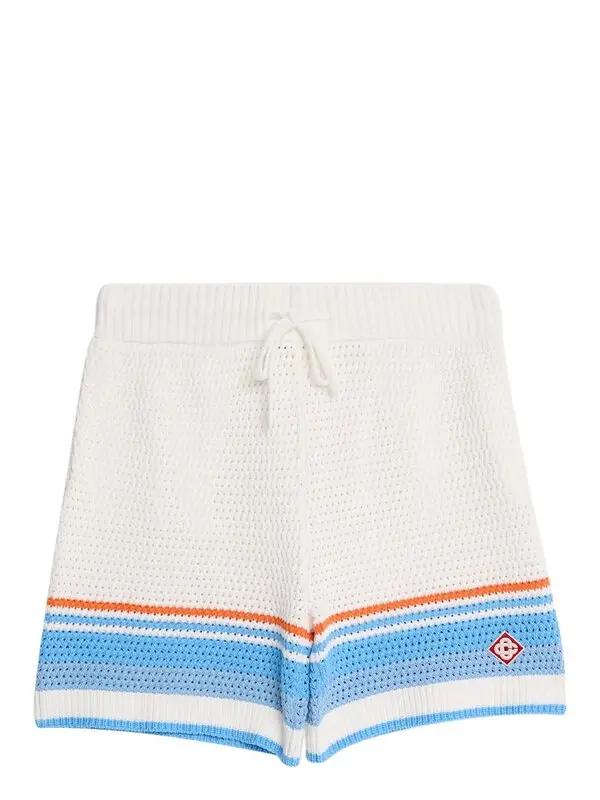 Casablanca Faux Crochet Drawstring Shorts - Blue Multi