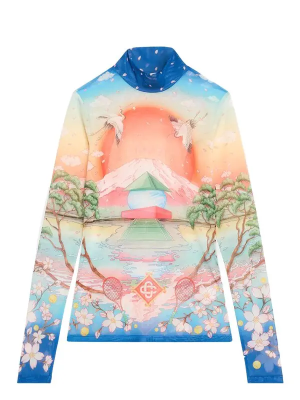 Casablanca Mock-neck Printed Mesh Top - Mltpat